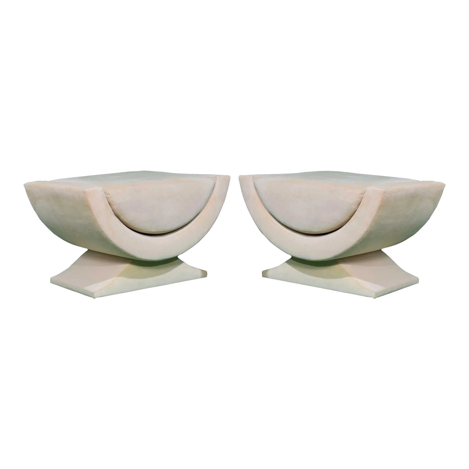 Vintage Post Modern Semicircular Cream Suede Ottoman Stools by Interior ...