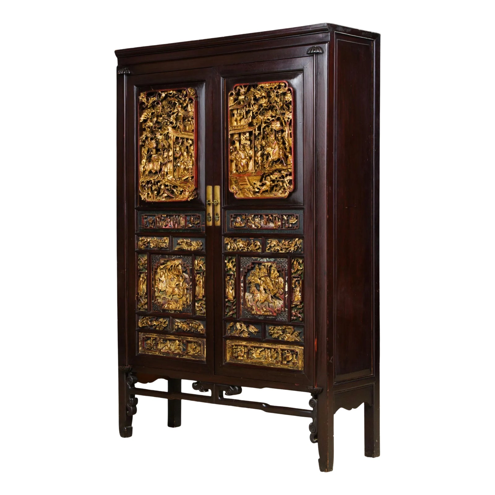 Important Documented Qing Dynasty Chinese Deep Relief Rosewood Cabinet ...