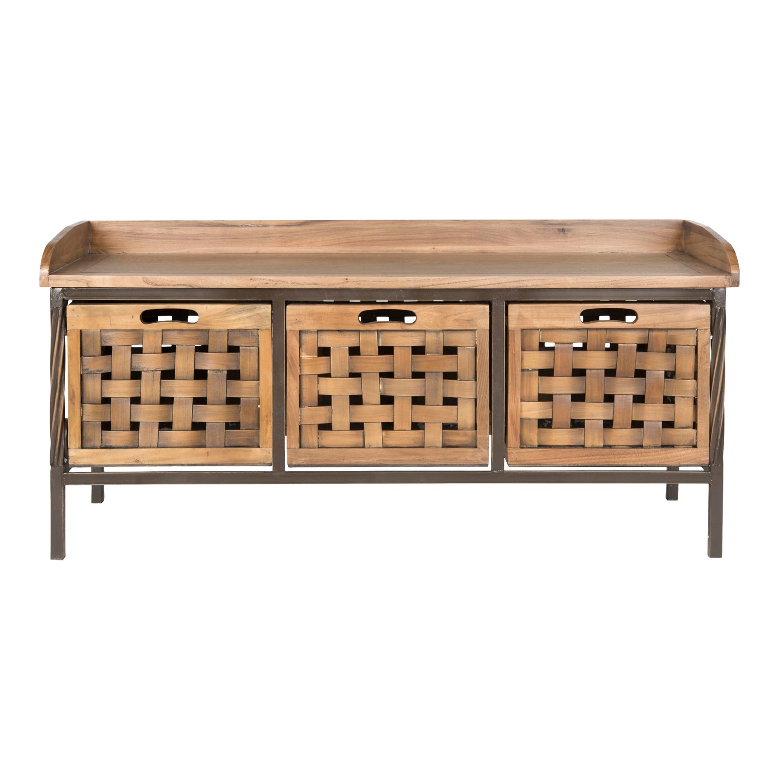 3 Drawer Wooden Storage Bench, Oak | Chairish