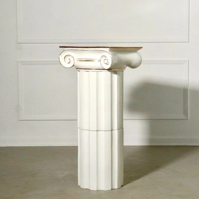 1960's Italian Ionic Column Ceramic Pedestal with Lotus Urn | Chairish