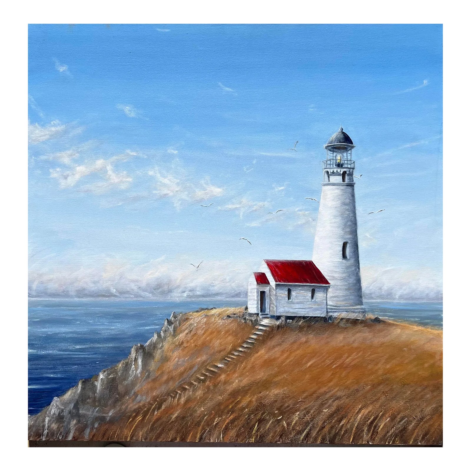 "Lighthouse" Contemporary Landscape Painting by Kirsten Hagen | Chairish