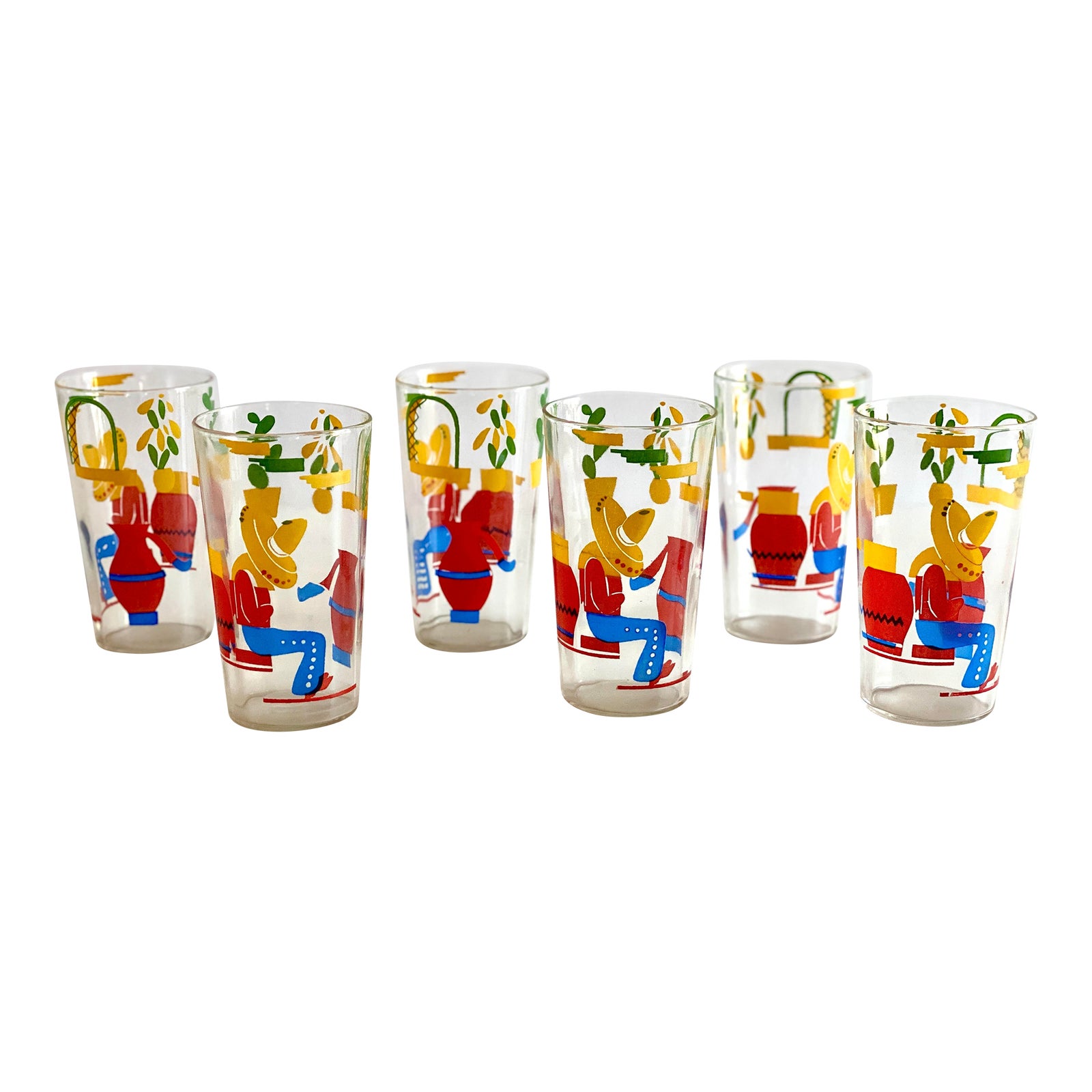 Vintage Colorful Mexican Glasses- Set of 6 | Chairish