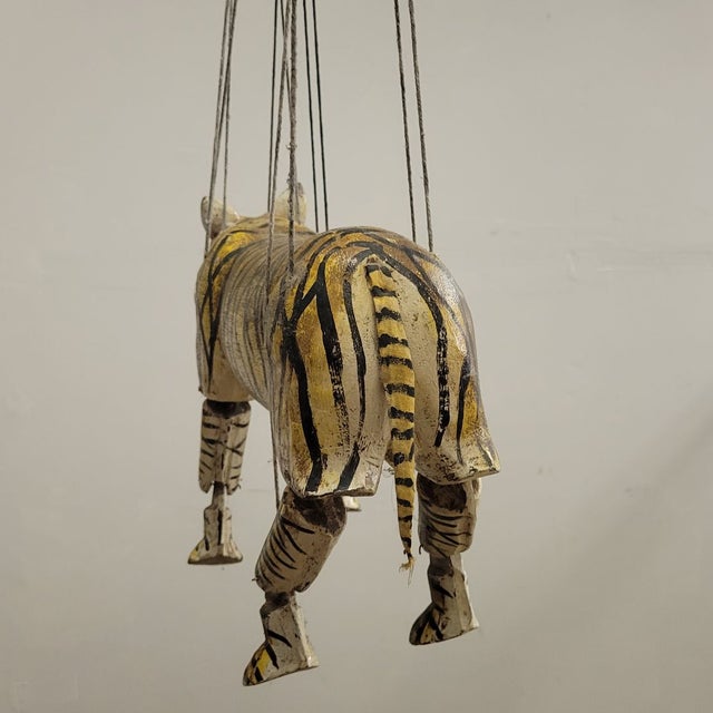 Antique Burmese Asian Wood Tiger Marionette Puppet | Chairish