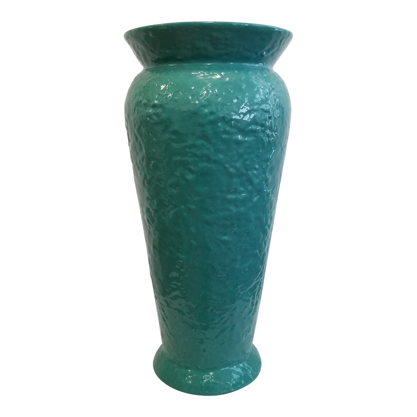 Vintage 1980’s Haeger Pottery Teal Tall Textured Floor Vase | Chairish