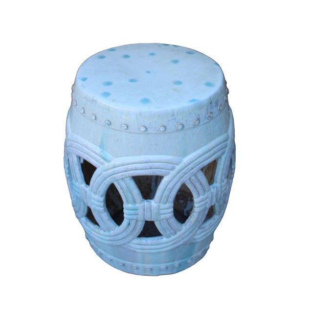 Chinese White Coin Pattern Round Clay Ceramic Garden Stool | Chairish