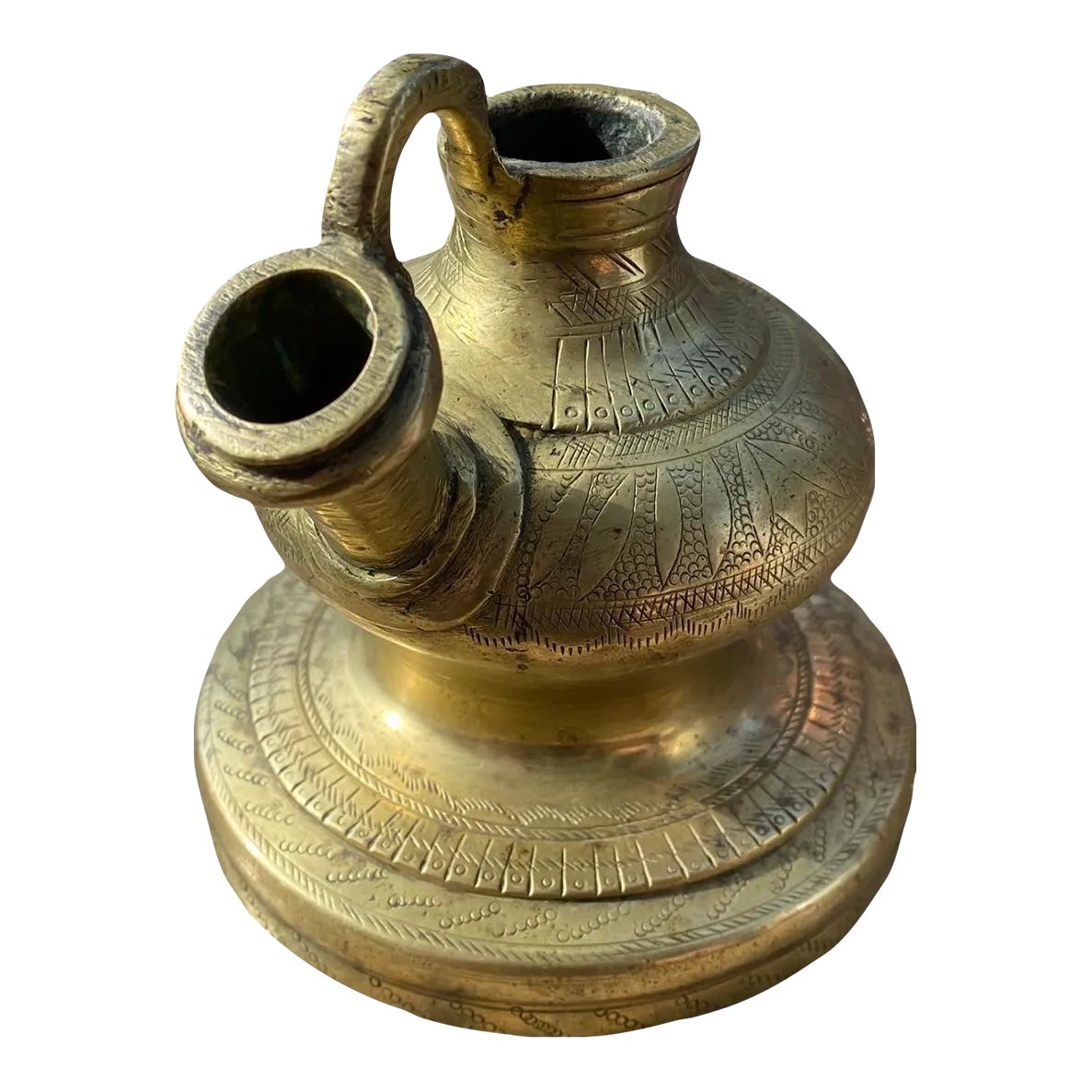 1920s Old Design Hand Engraved Brass Hukka Pot | Chairish