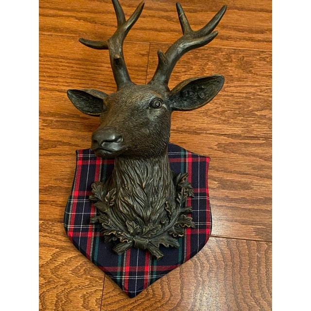Contemporary Deer Buck Head 8 Point Antlers Wall Plaque on Plaid Fabric ...