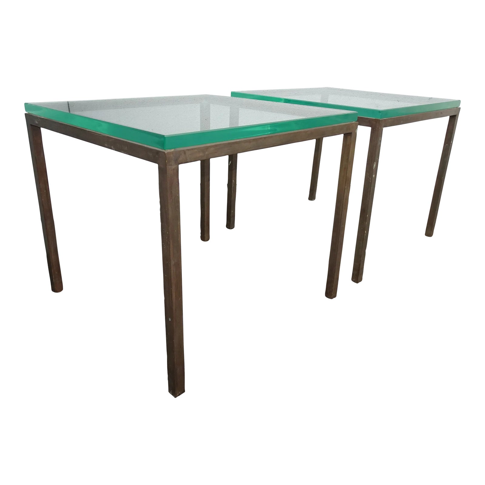 Vintage Modern Square Metal End Tables W Thick Glass ~ Nightstands ...