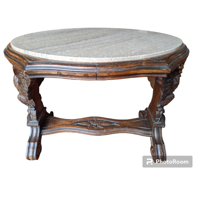 Early 20th Century Hand Carved Wooden Bald Eagle Tea Table With Marble ...