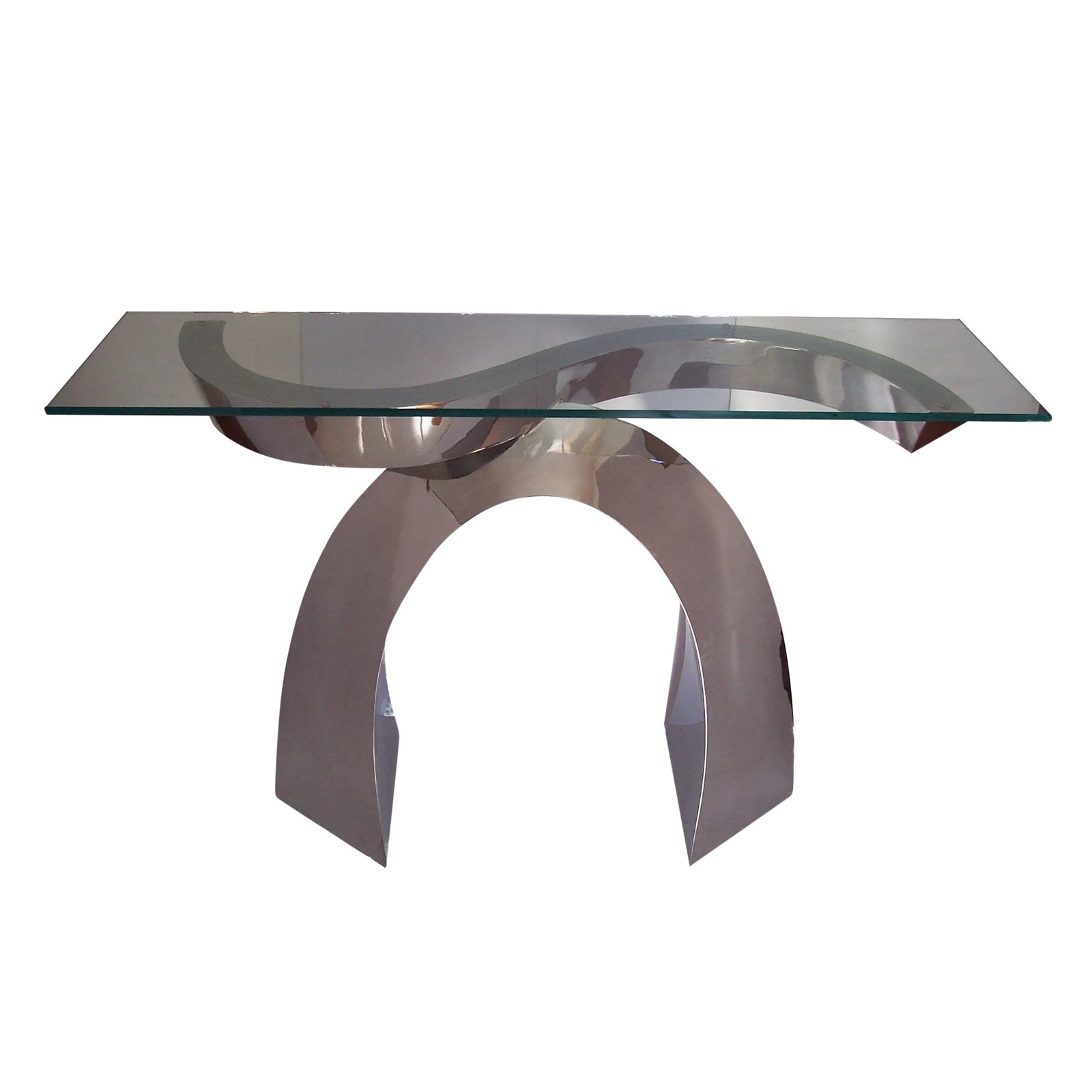 Curtis Norton Sculptural Console Table in Stainless Steel. | Chairish