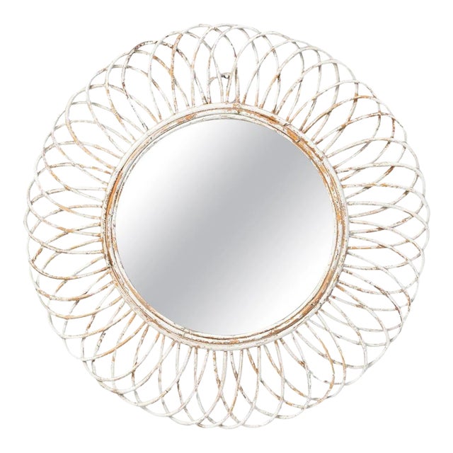 20th Century French Wood White Patinated Mirror | Chairish