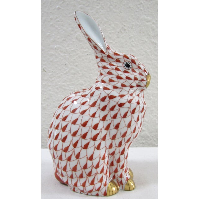 1990s Herend Hungary Fishnet Red Rust Sitting Ear Up Rabbit Figurine ...