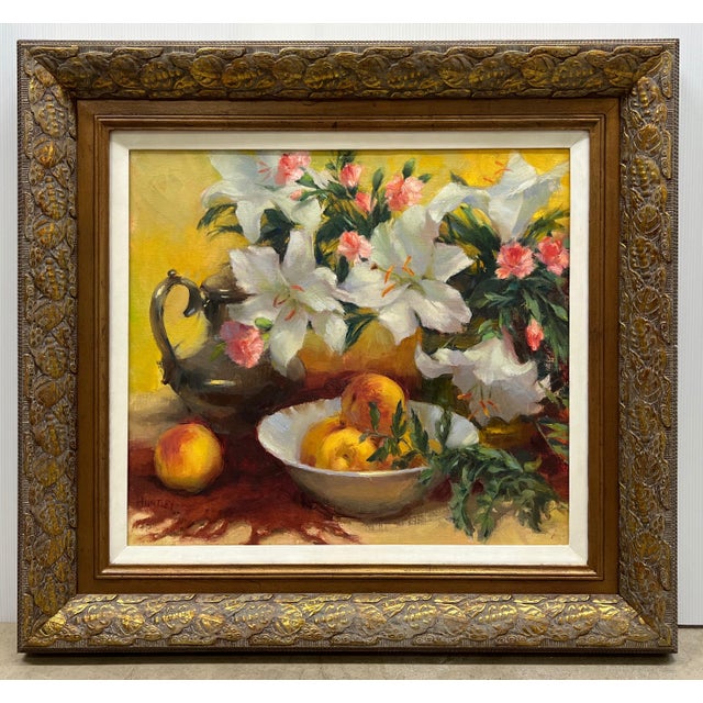 1980s Eric Huntley, "Still Life With Lilies and Peaches" Impressionist ...