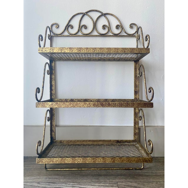 Mid 20th Century Mid Century Gold Scroll Etagere Wall Shelf | Chairish