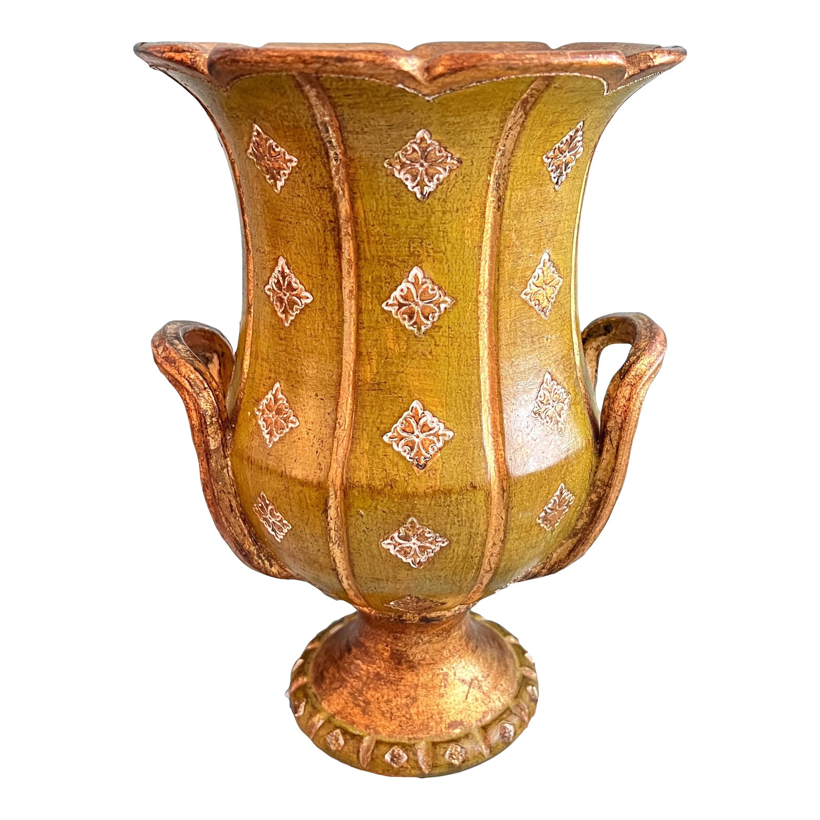 Mid 20th Century Florentine Green and Gold Ceramic Vase Urn | Chairish