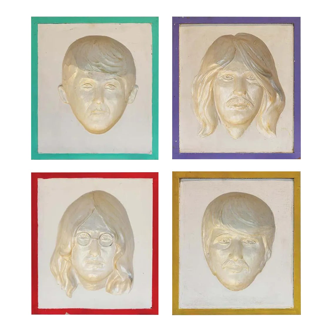 21st Century Set of 4 Realistic Optical Illusion Cast Stone Portraits ...