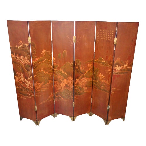 Japanese Lacquer Screen with 6 Leaves | Chairish