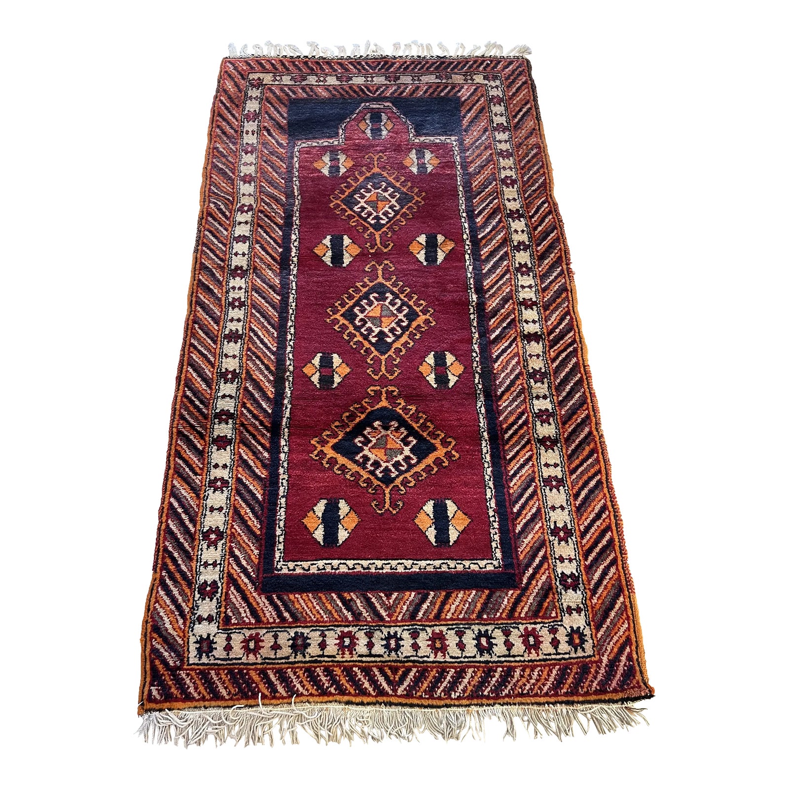 Vintage Red Prayer Rug with Mihrab Design | Chairish