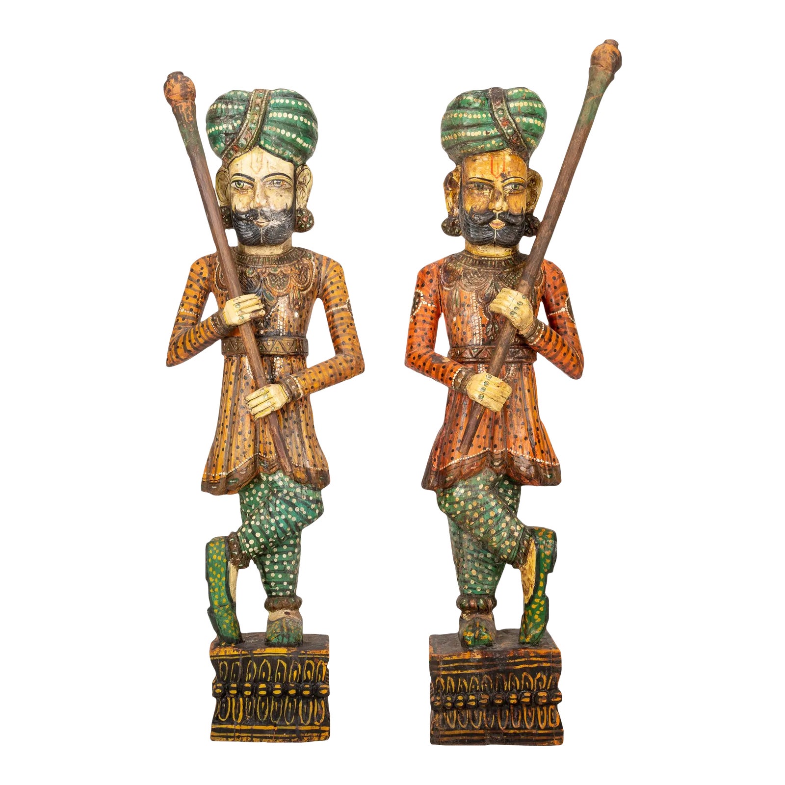 Antique Large Solid Wood Rajasthani Royal Guard Gatekeeper Figurines ...