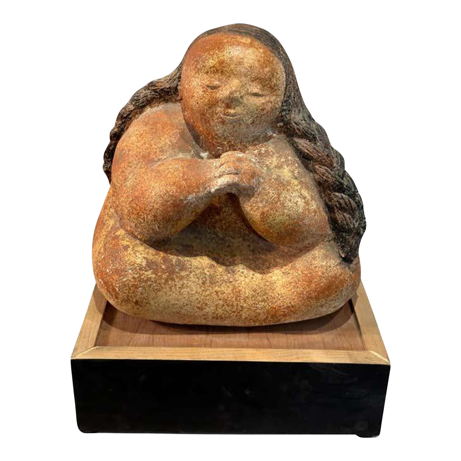 Meditating Girl Statue - Sculpture in Pyrophyllite Patinated Stone ...