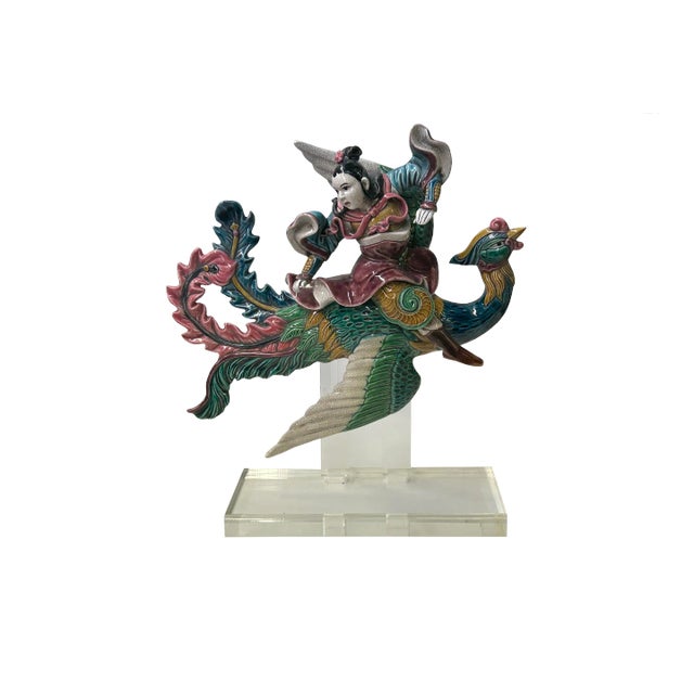 Chinese Vintage Color Ceramic Warrior Riding Phoenix Figure Display Art ...