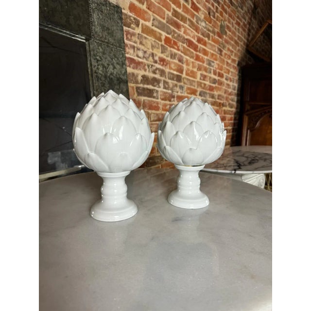 White Classic Ceramic Artichoke Decorative Sculptures - Set of 2 | Chairish