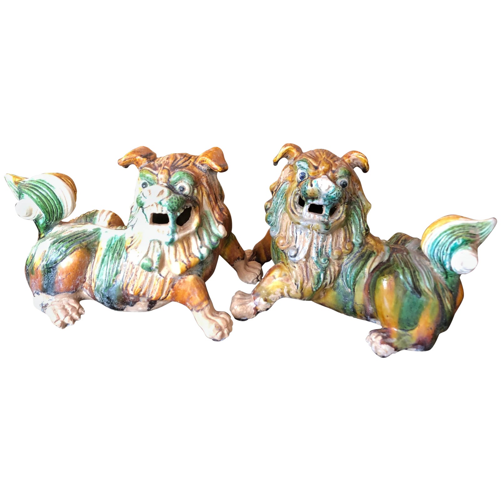 Striking Ceramic Chinese Foo Dogs Sculptures - a Pair | Chairish