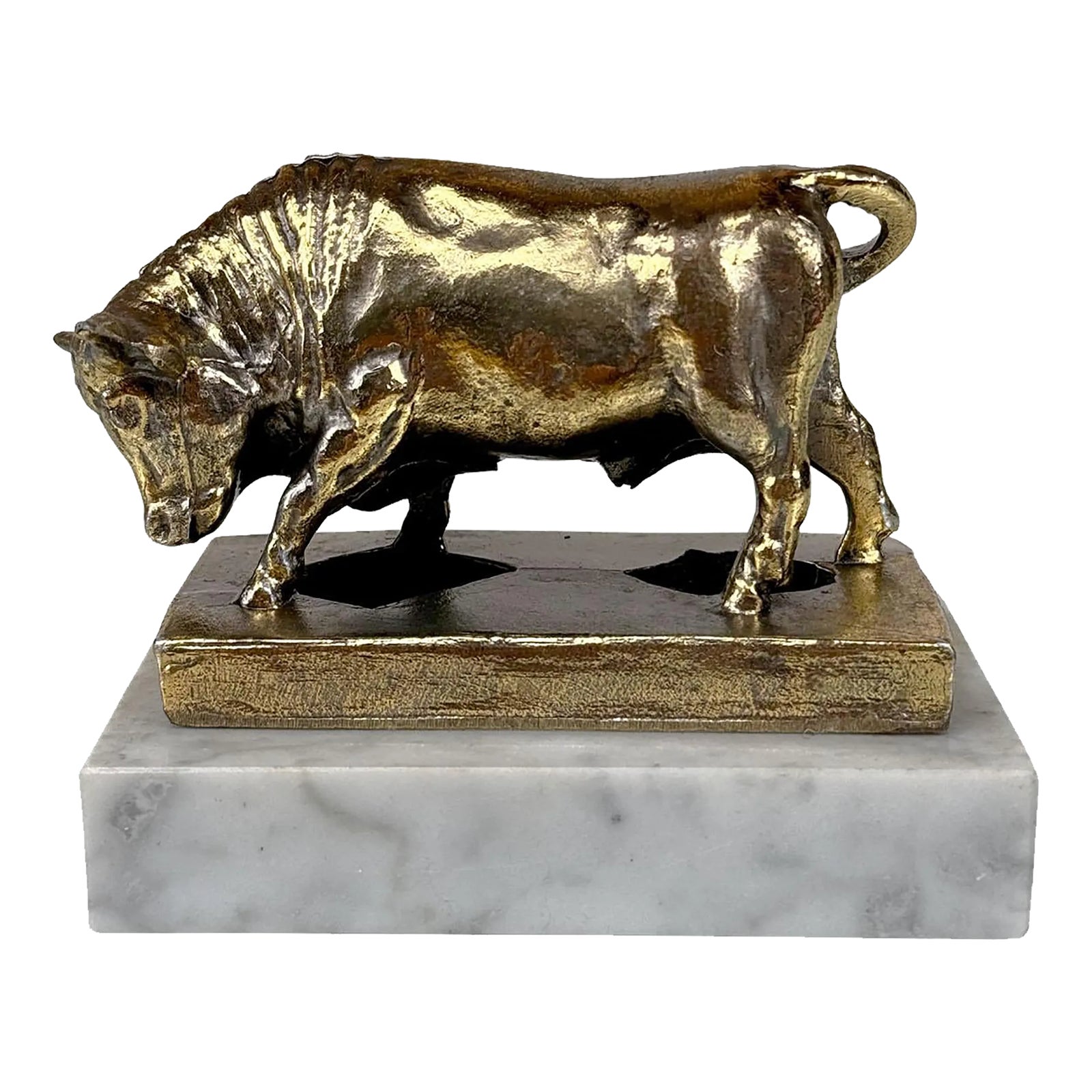 Vintage Traditional Italian Bronze & Marble Bull Desk Sculpture ...