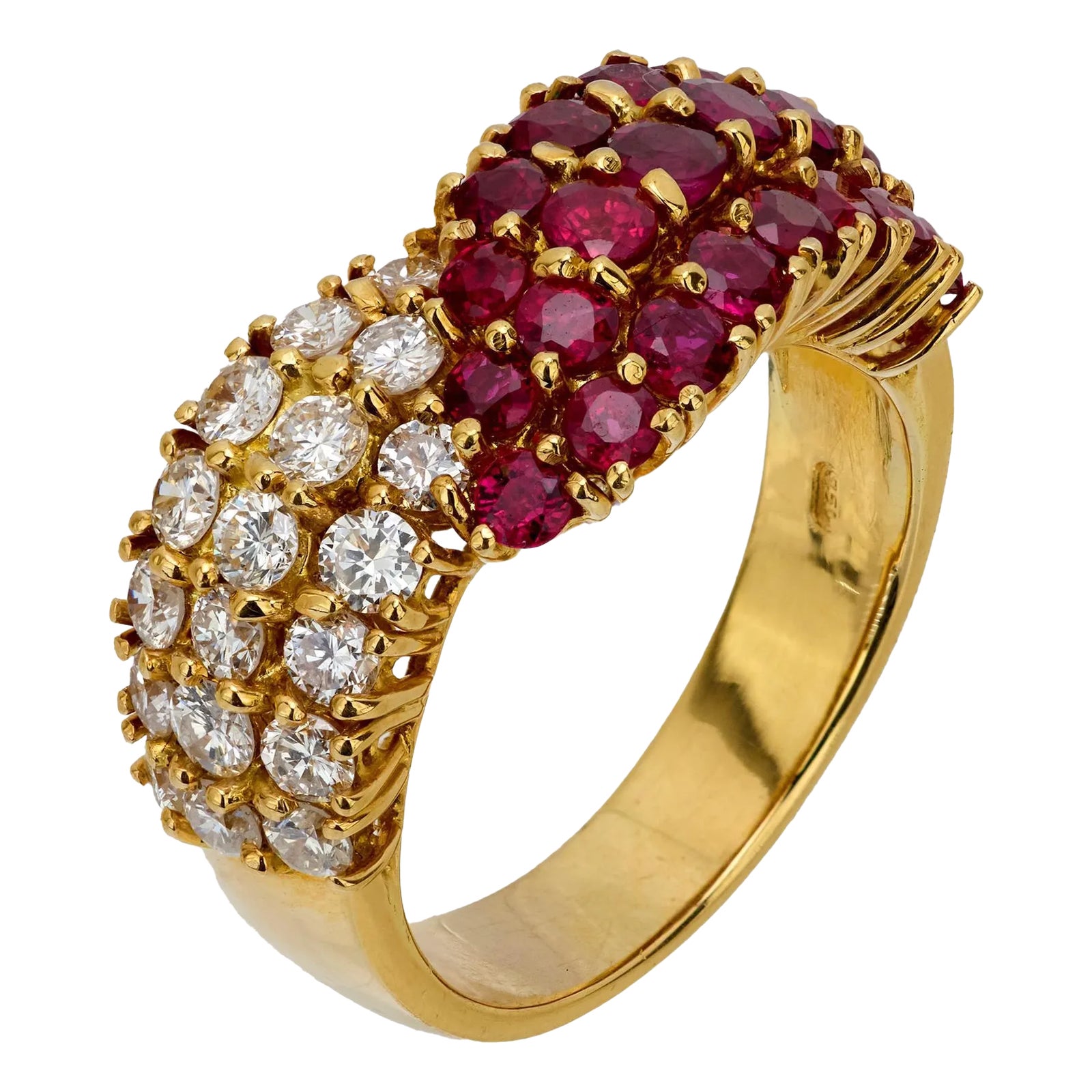 Mid 20th Century Vintage 2.50 Carat Ruby and Diamond 18k Yellow Gold Bypass Ring, Size 6.5 ...