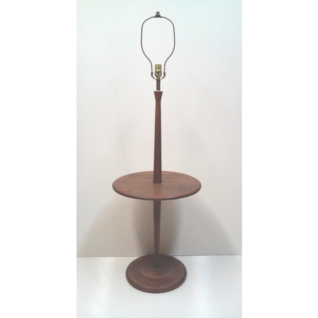 Mid-Century Turned Walnut Floor Lamp With Attached Table | Chairish