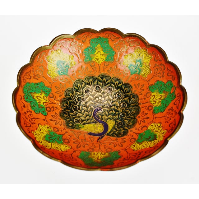 Vintage Enamel Painted India Brass Compote | Chairish