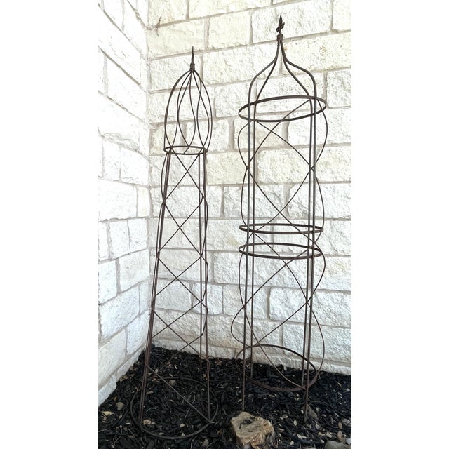 Large Vintage French Iron Garden Trellises or Topiaries - Set of 2 ...