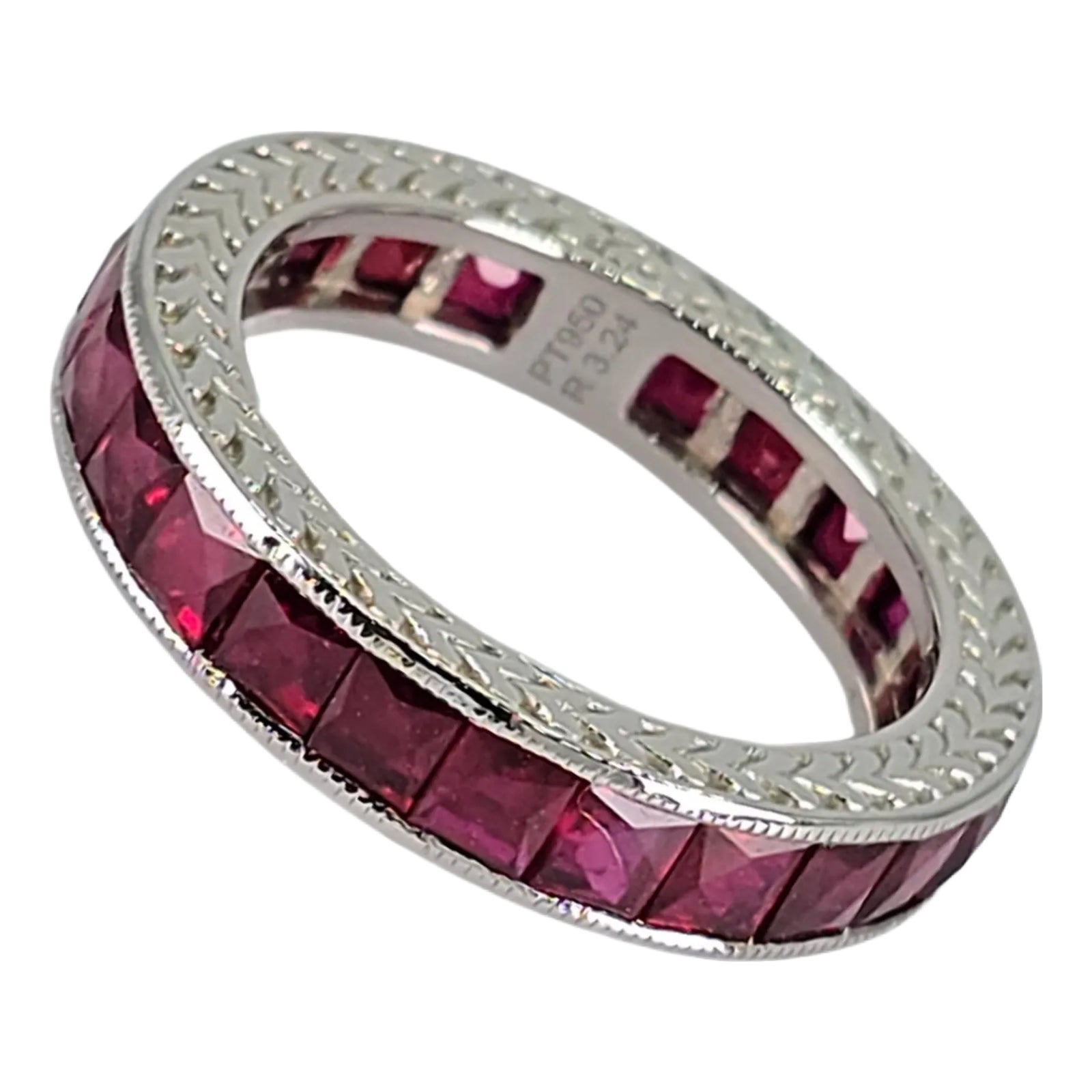 Stunning Platinum (950) Engraved Natural Ruby: Ring Band, Size 5.5 ...