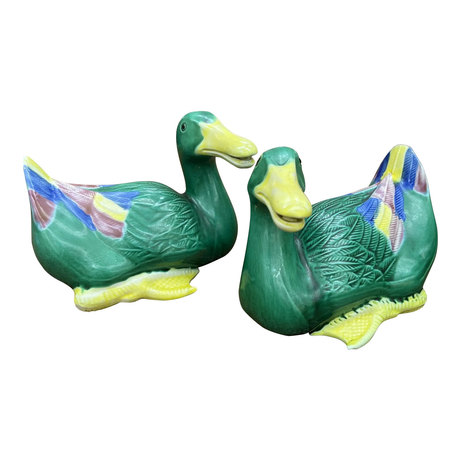 1970s Chinese Export Glazed Porcelain Ducks, a Pair | Chairish