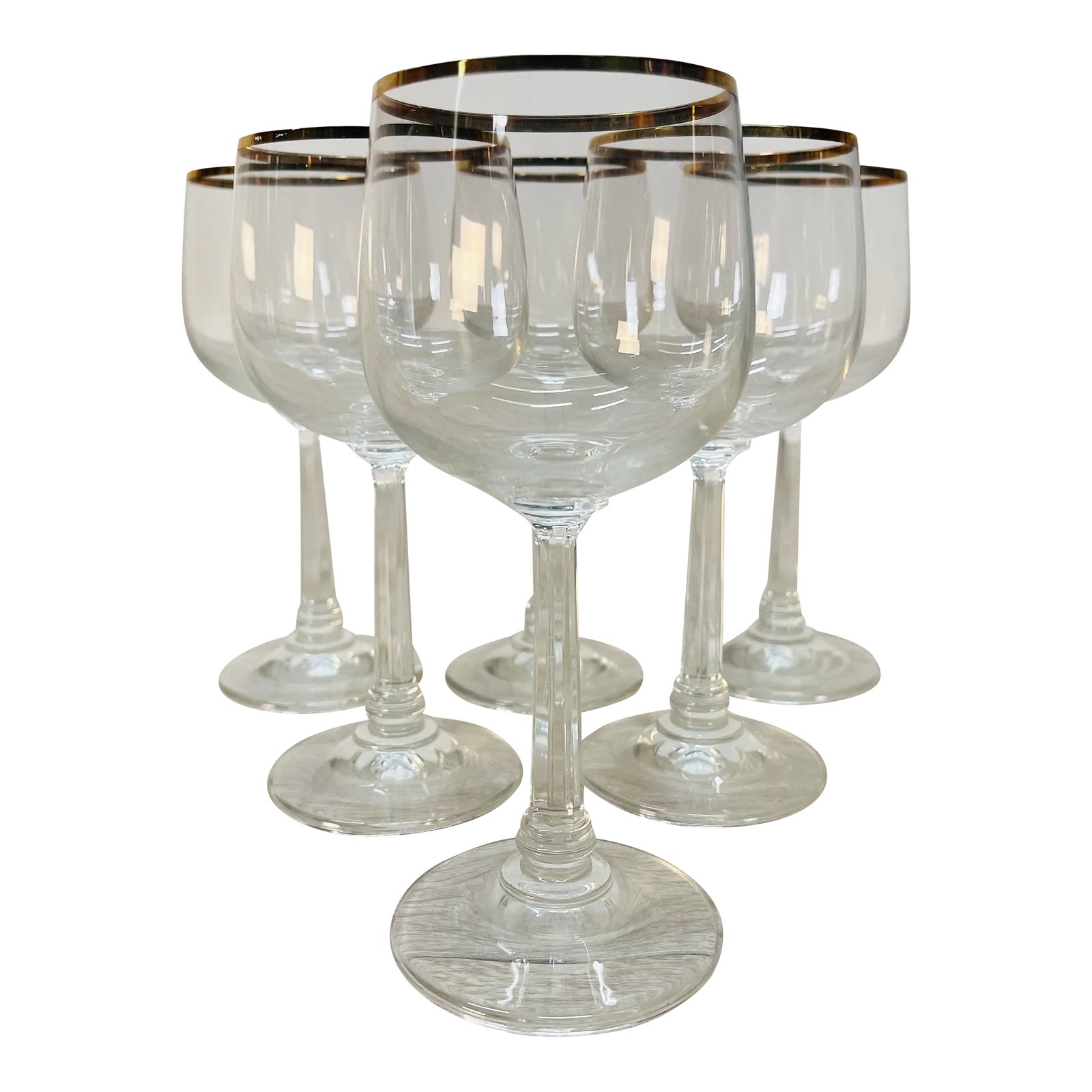 Vintage 1970s Gold Rim Tall Wine Stems, Set of 6 | Chairish