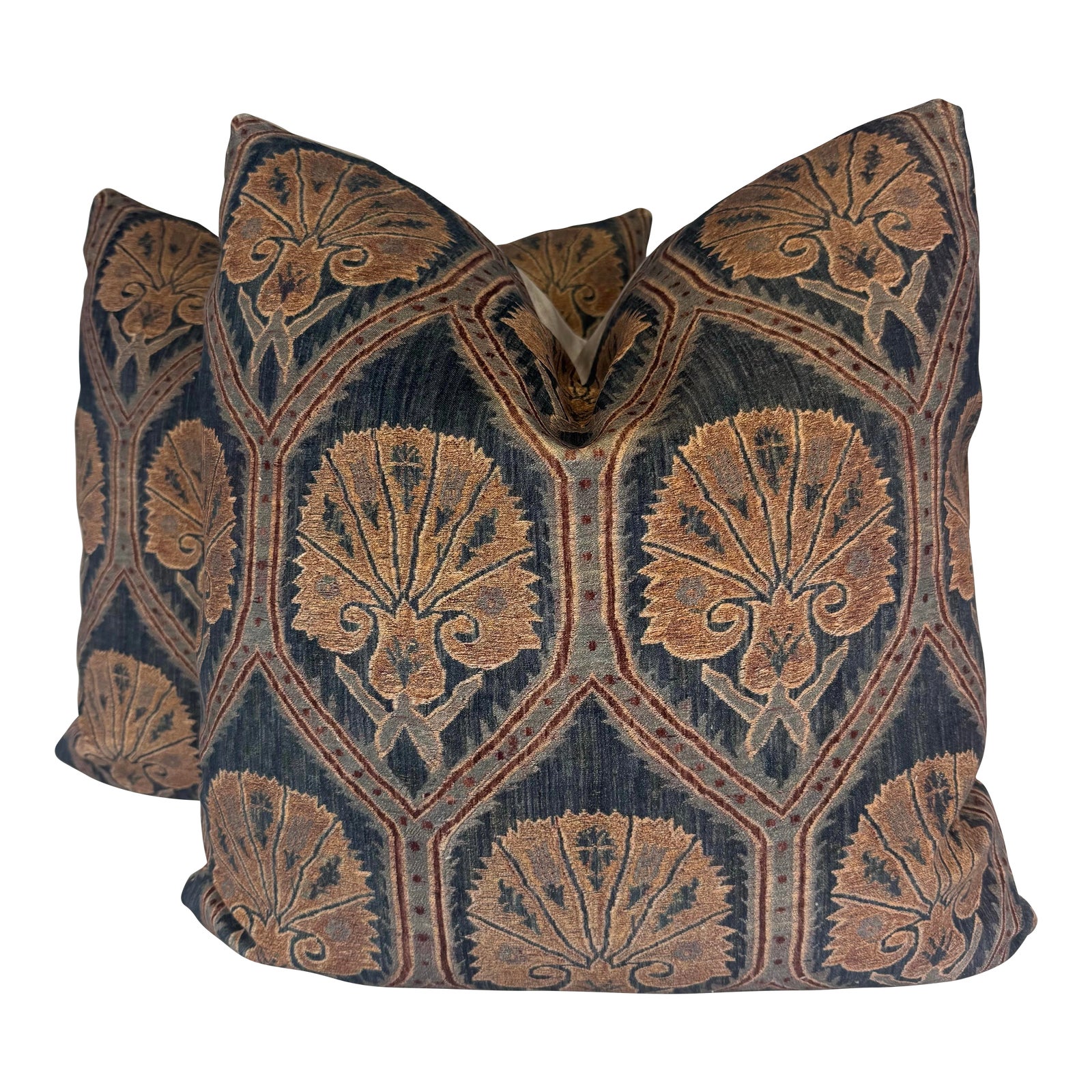 Robert Kime "Ottoman Lampas" in Blue 22" Pillows-a Pair | Chairish