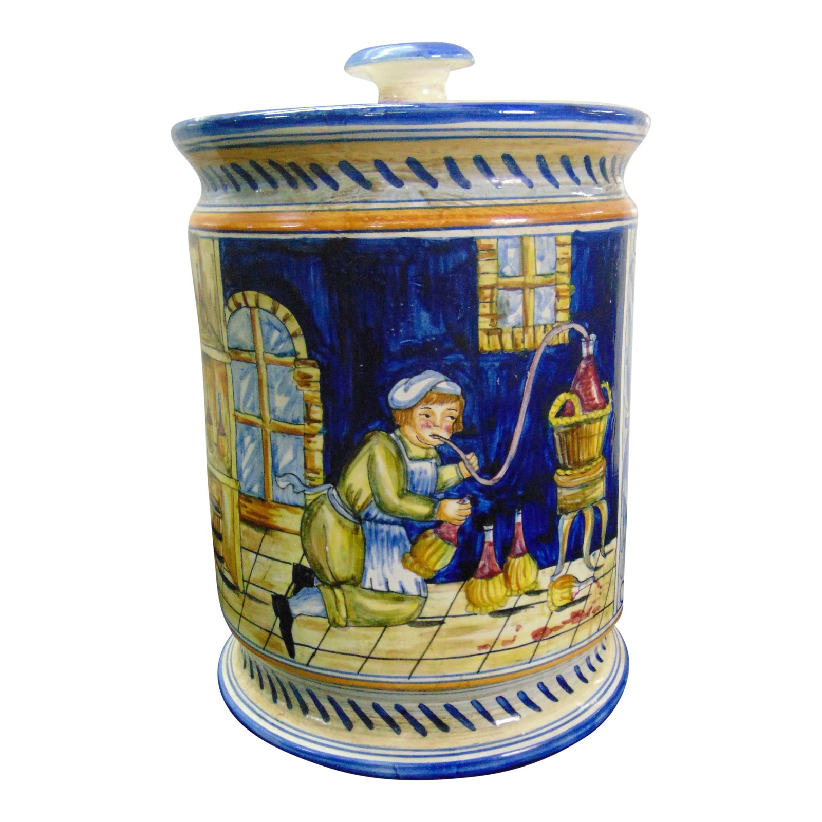 Artistica Italian Majolica Hand Painted Canister | Chairish