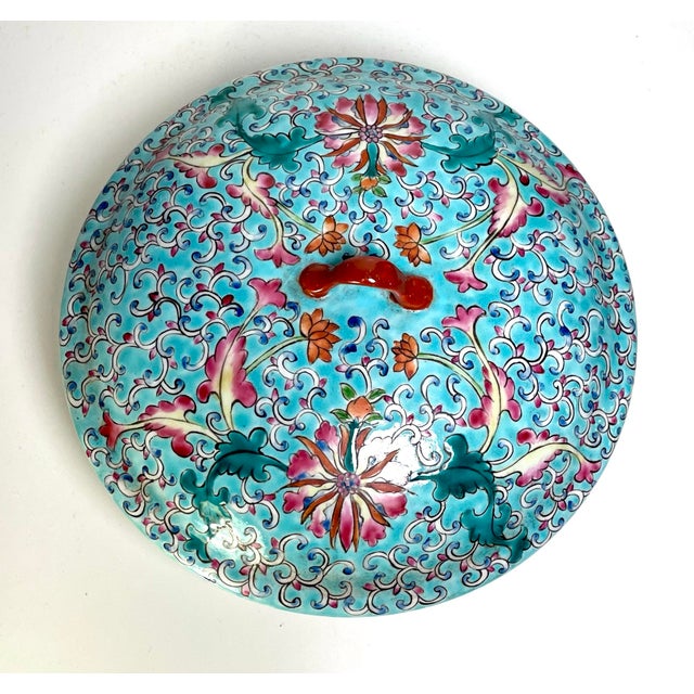 Mid 20th Century Turquoise Famille Rose Mun Shou Lidded Tureen | Chairish