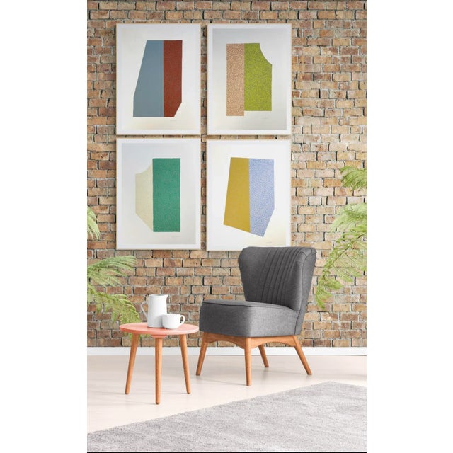 Abstract Geometric Painting in Green and Cream | Chairish