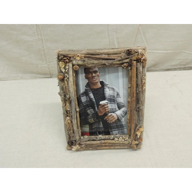 Vintage Bark and Dry Flowers Rustic Picture Frame | Chairish