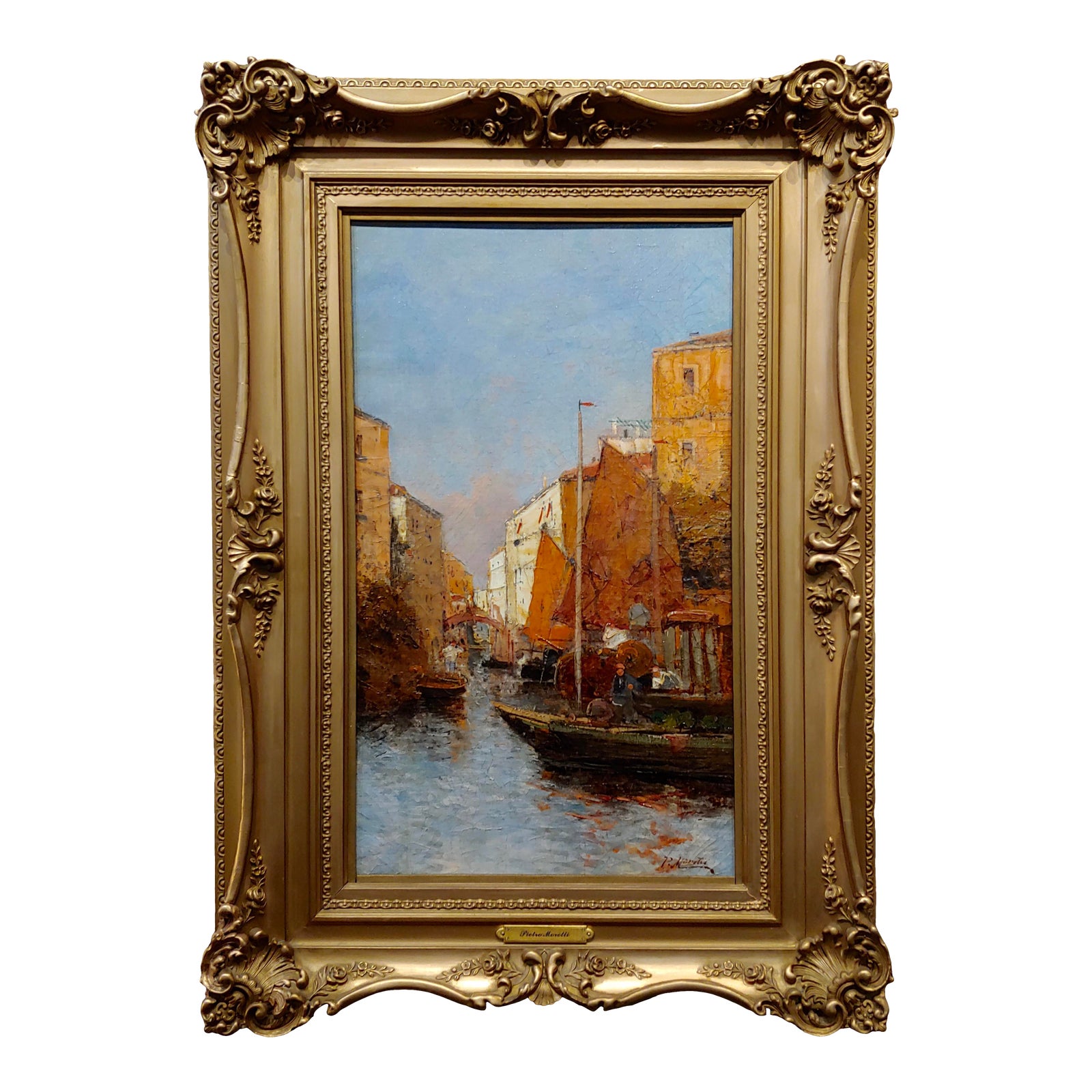 Pietro Moretti -Sailboats in the Venetian Canal-19th Century Oil ...