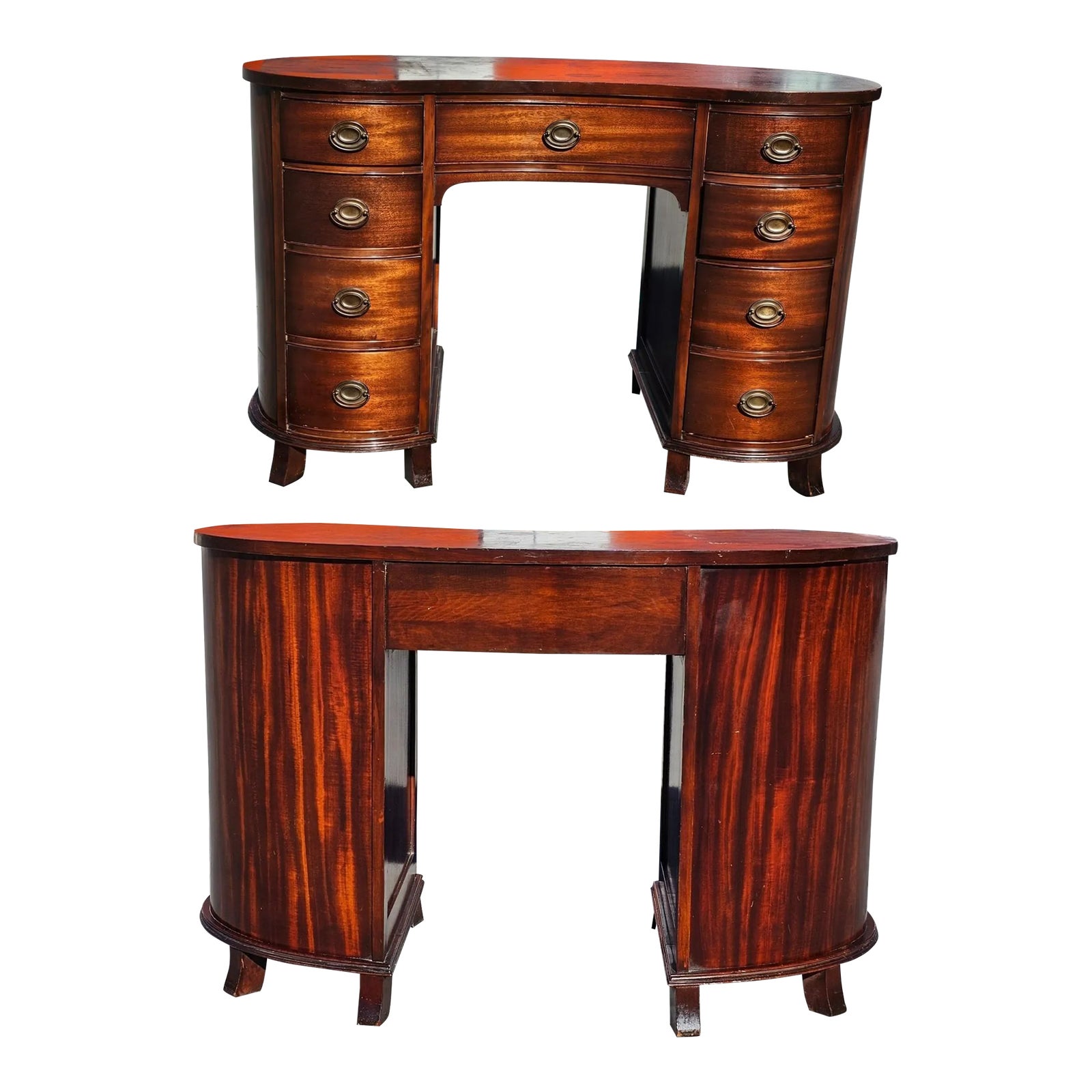 Mid 20th Century Solid Mahogany Federal Kidney Desk | Chairish