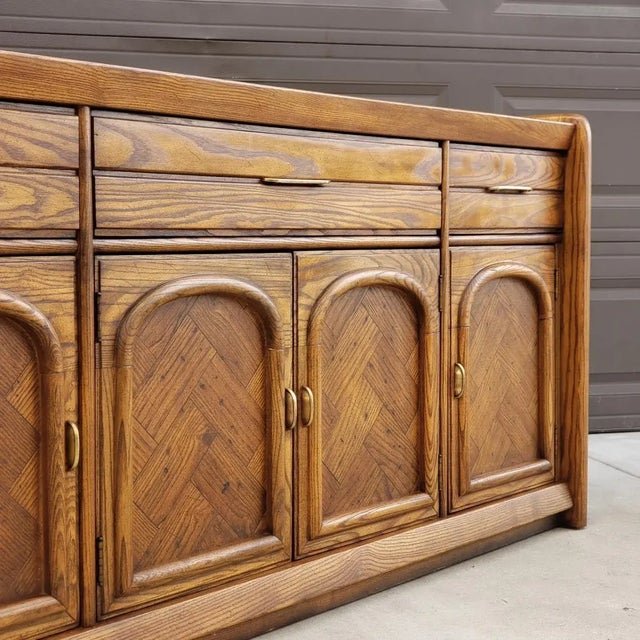 1980's Oak Arched Buffet | Chairish