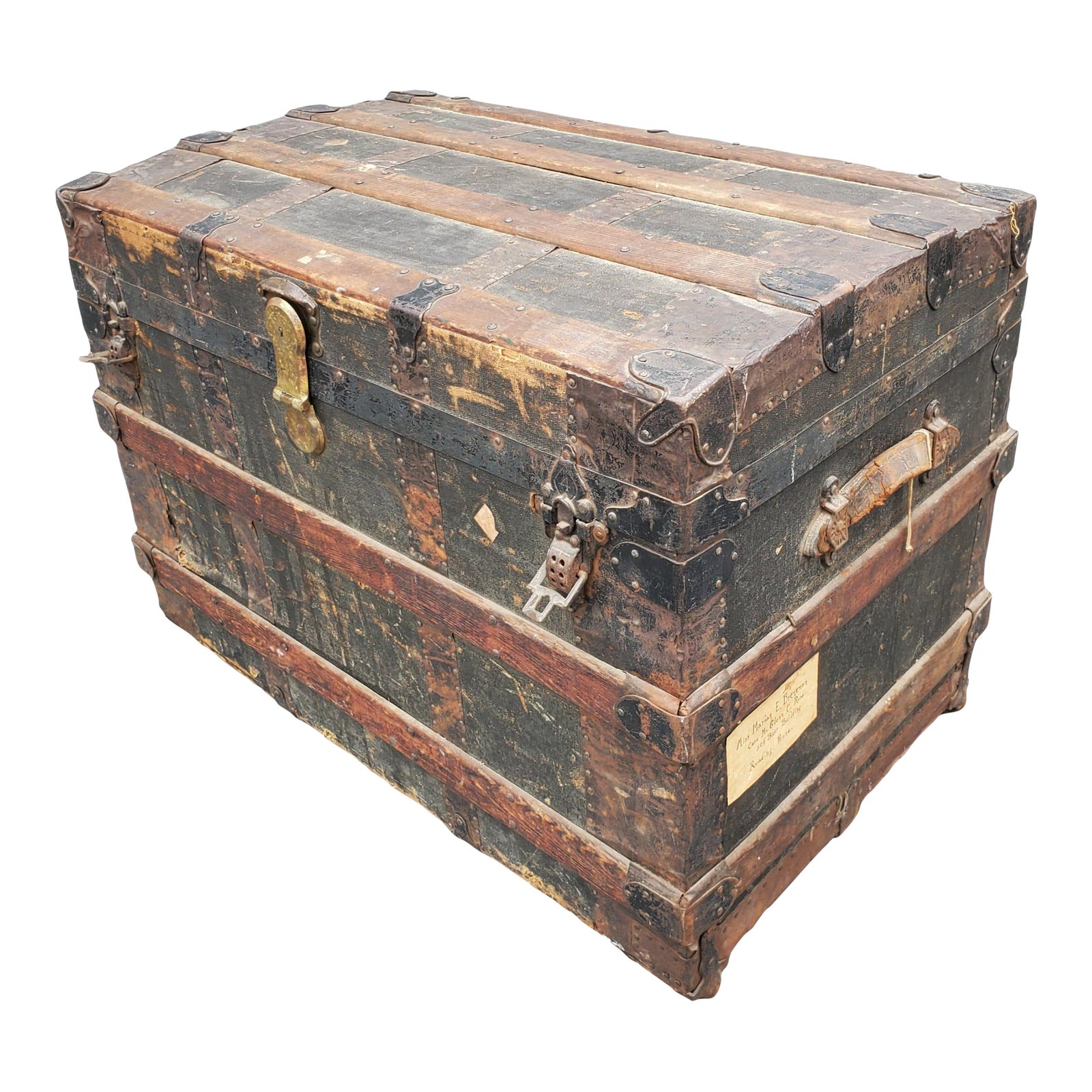 Late 19th Century Antique Victorian Wood and Metal Trunk | Chairish