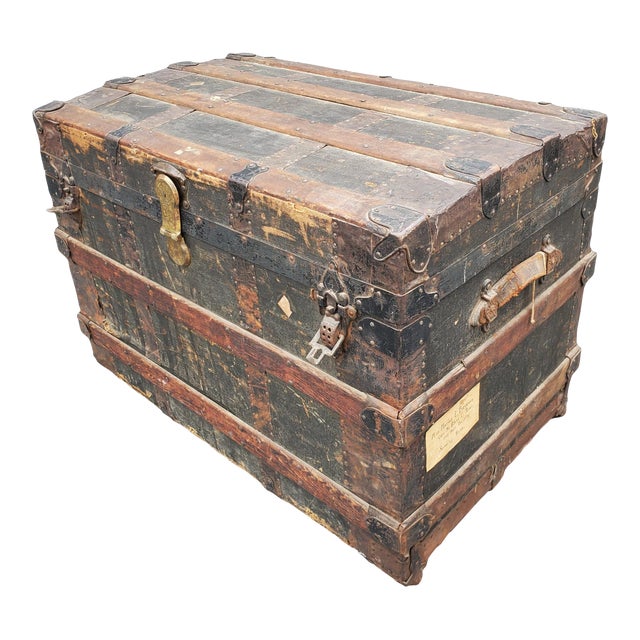 Late 19th Century Antique Victorian Wood and Metal Trunk | Chairish