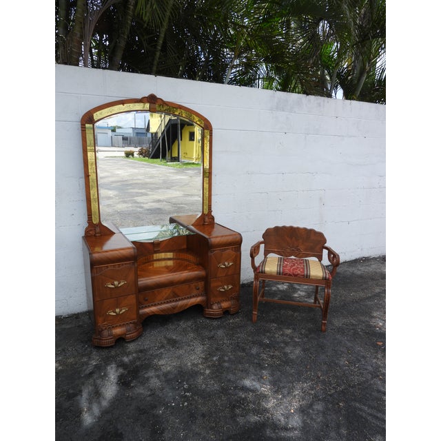 Art Deco Waterfall 1920s Vanity Makeup Table and Stool 6015 | Chairish