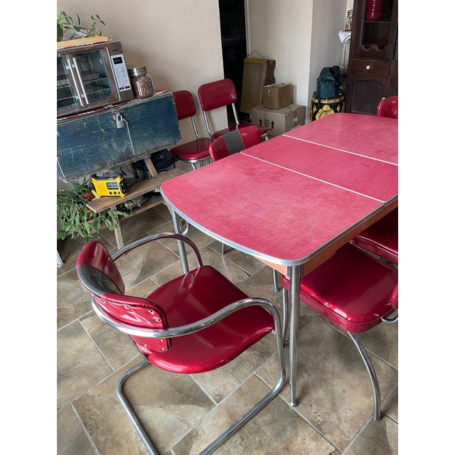 1950s Red Glitter Vintage Dining Table & 5 Chairs | Chairish