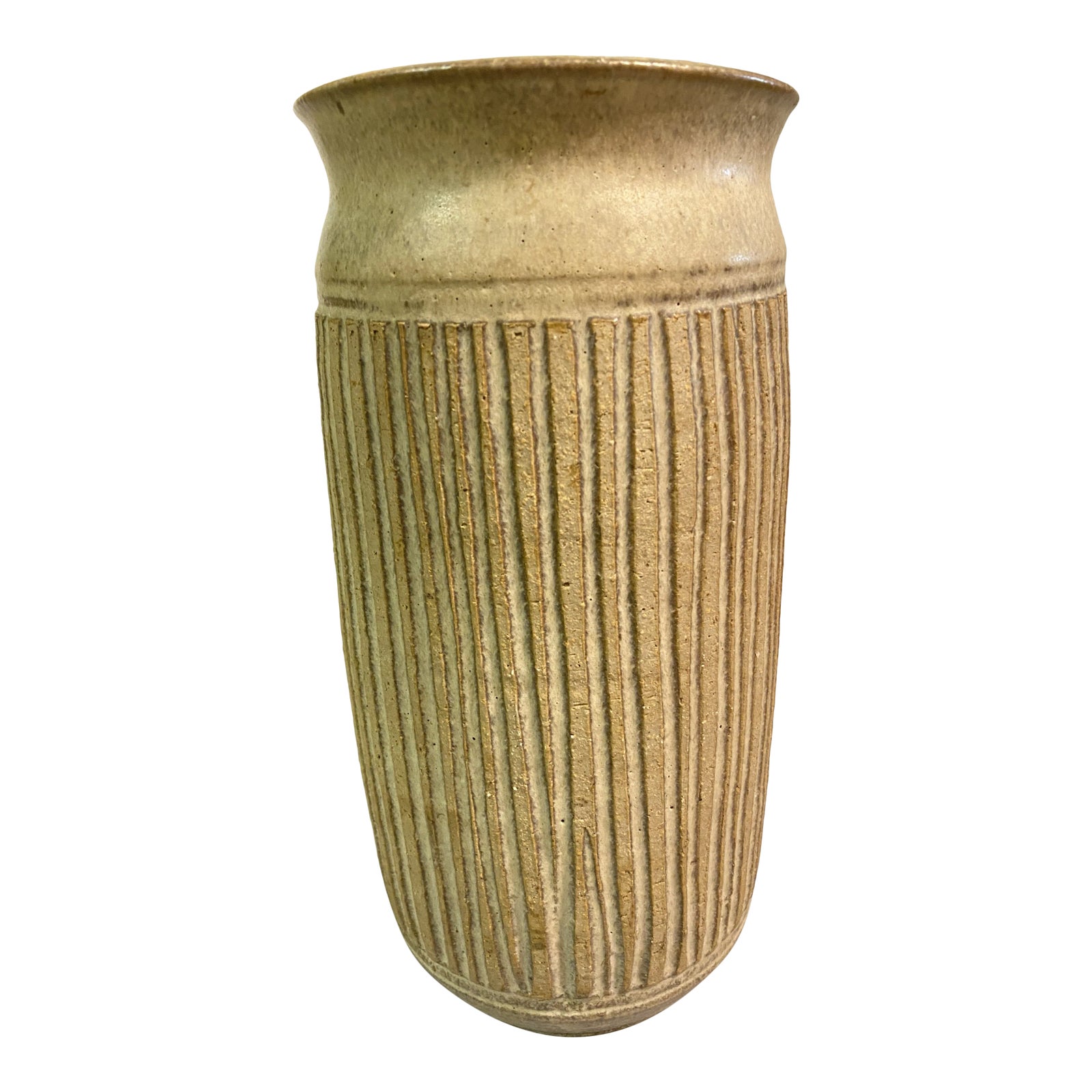 Frank Willet Studio Pottery Incised Vertical Line Vase | Chairish