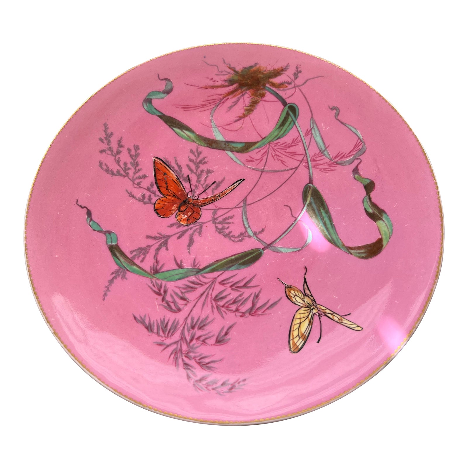 1910s Raspberry Color Limoges Footed Serving Plate/ Cake Stand | Chairish