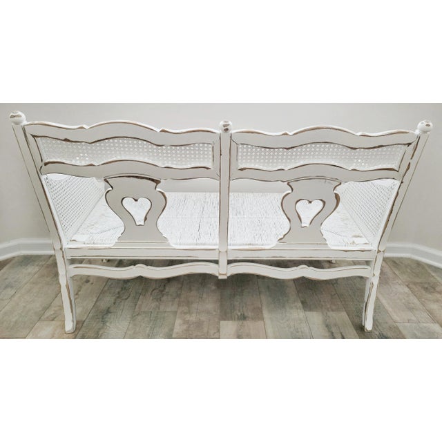 Rustic French Country Painted Settee With Cane Accent and Rush Seat ...